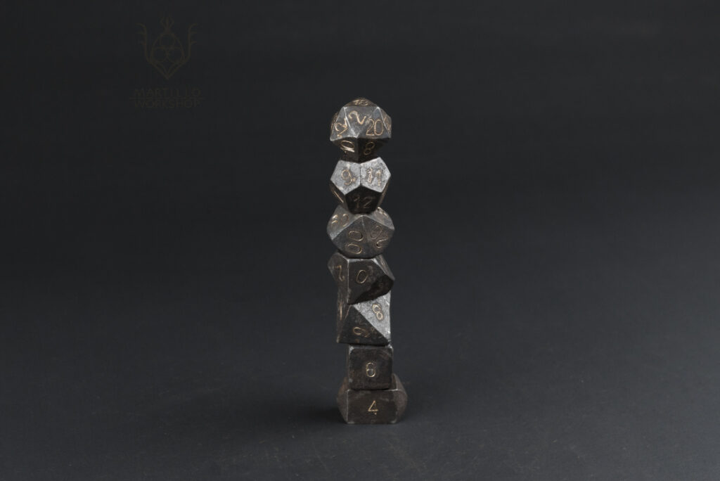 Hand Forged Steel Dice Set for DnD - Sharp edged - Martillo Workshop